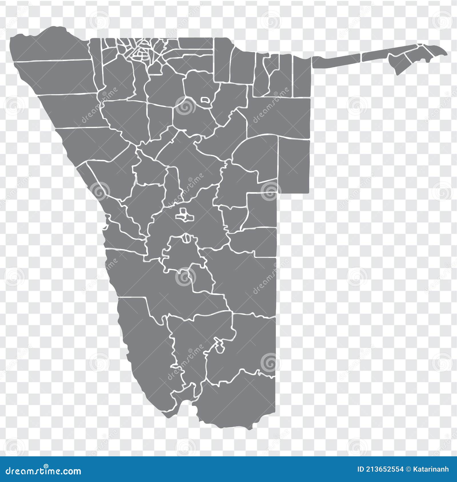 Blank Map of Namibia in Gray. Municipalities of Namibia Map. High ...