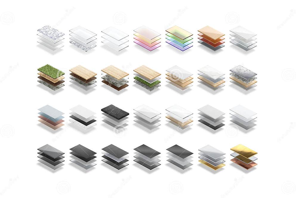 Blank Material Layers Mockup Set, Different Types Stock Illustration ...