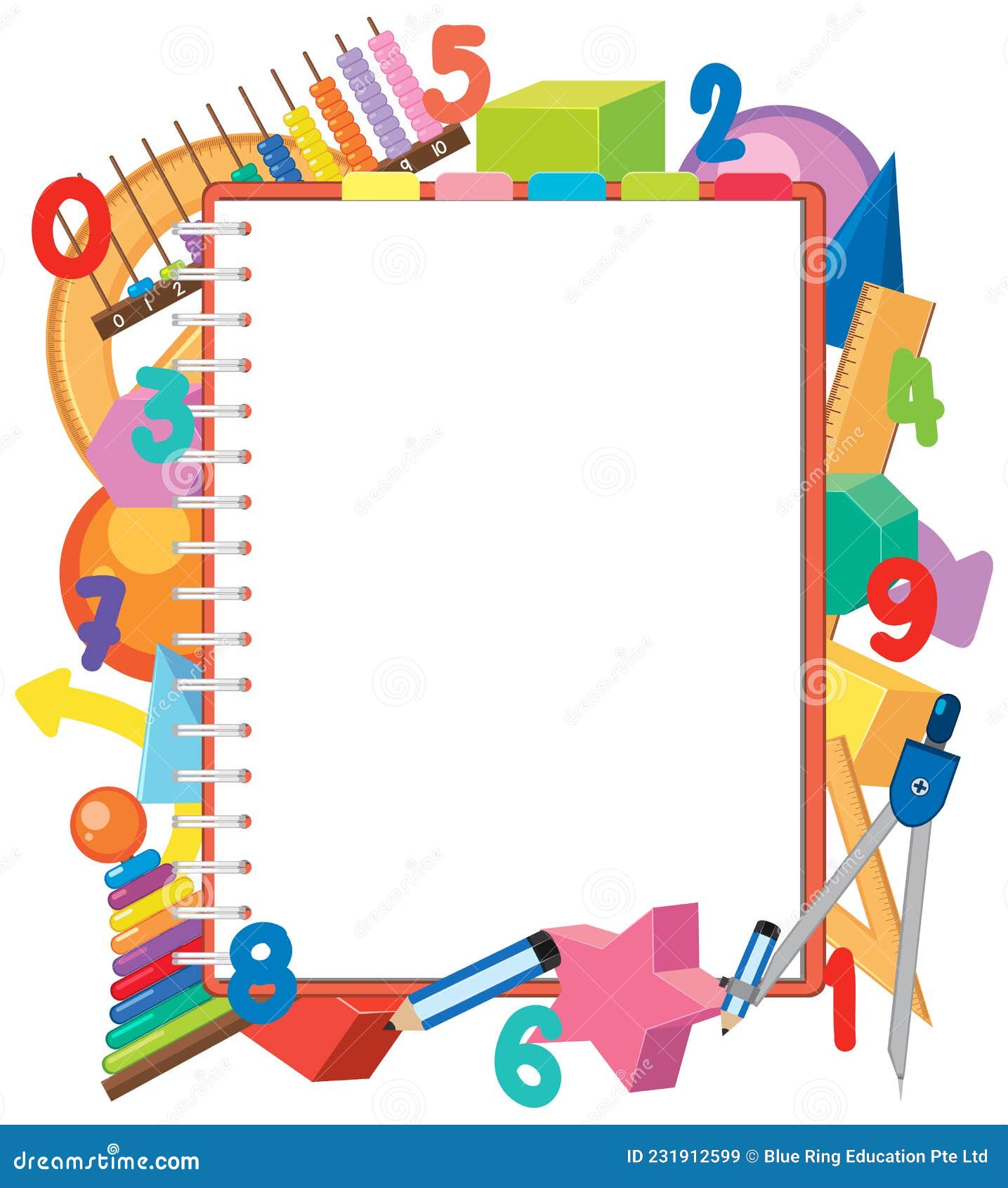 Blank Math Template with Math Tools and Elements Stock Vector ...