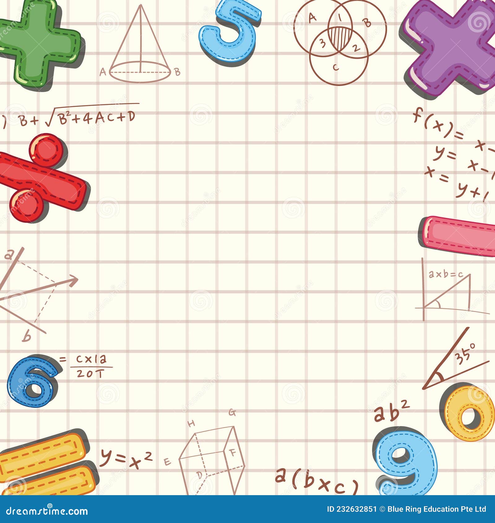 Blank Math Template with Math Tools and Elements Stock Vector ...