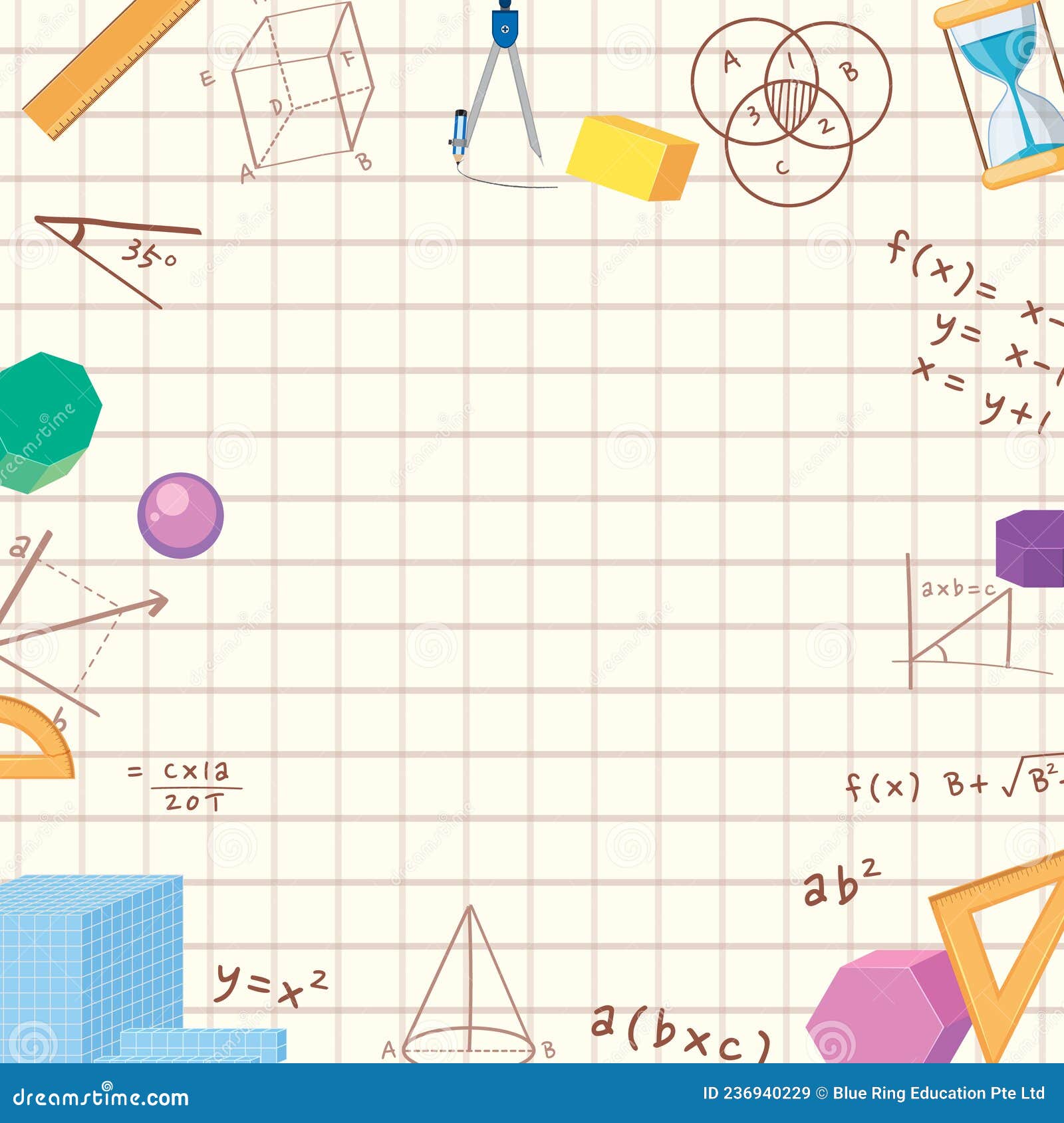 Blank Math Template with Math Tools and Elements Stock Vector ...