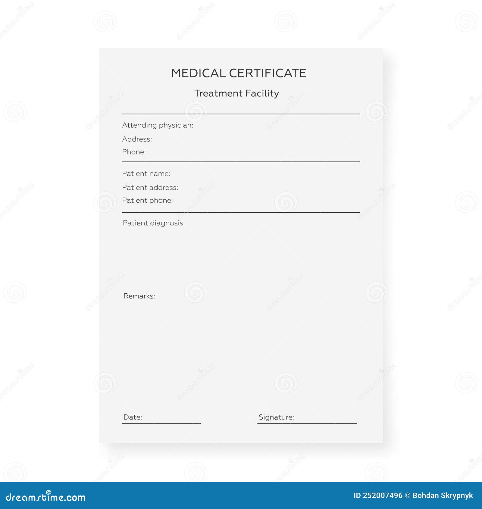 Blank Medical Certificate Template. Document Form for Disease ...
