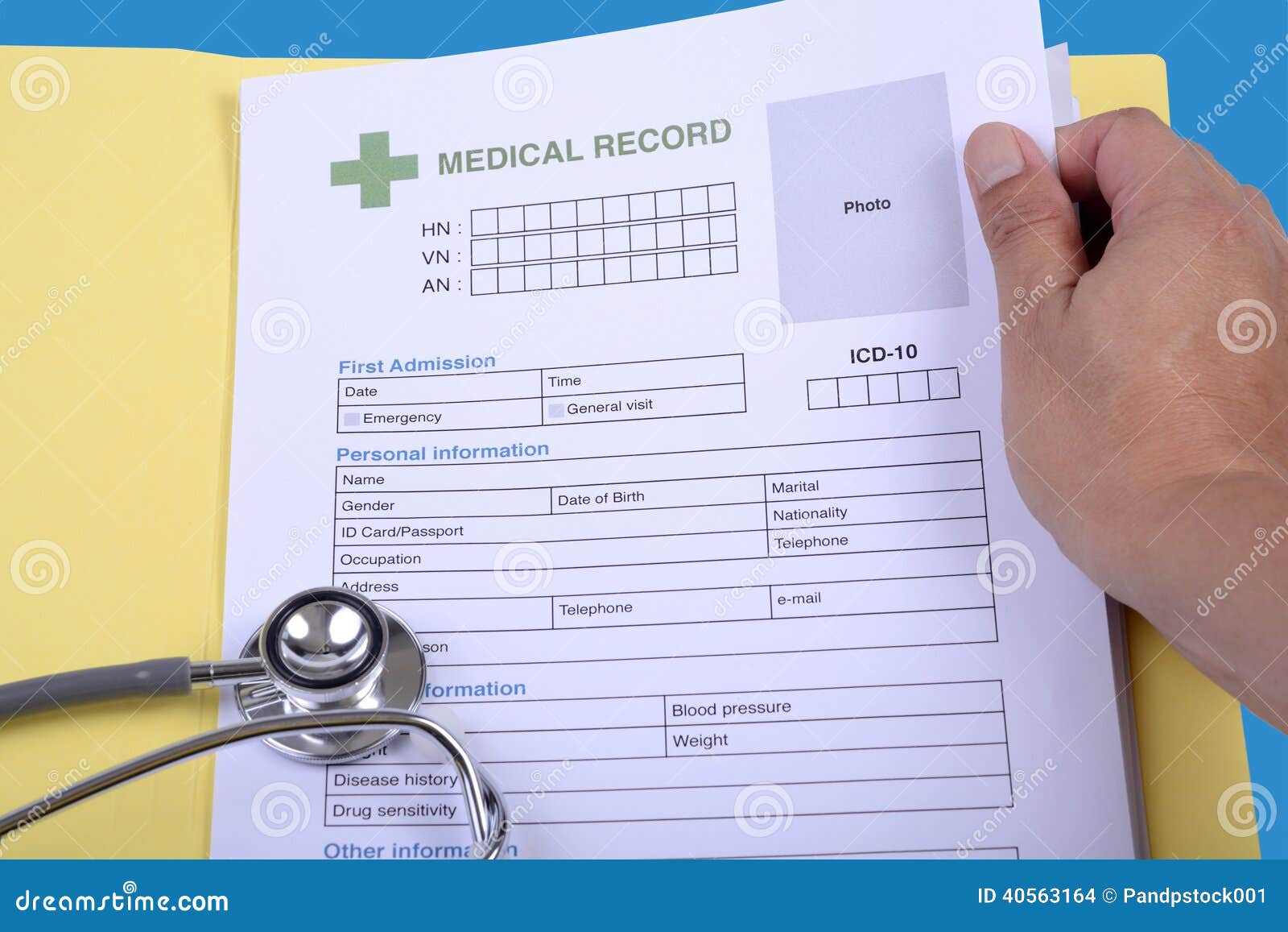 Blank medical record form. stock photo. Image of doctor - 40563164