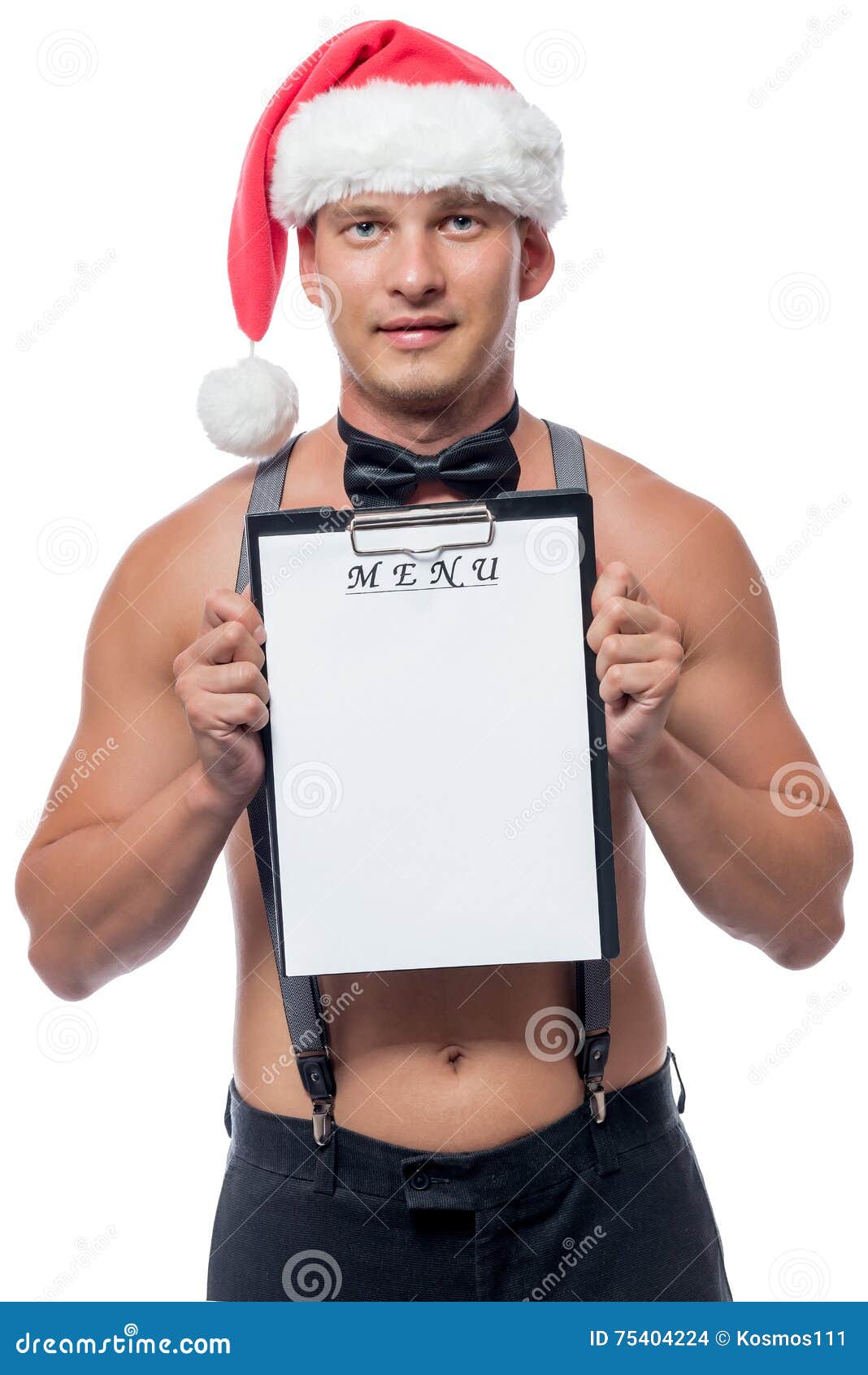 Blank for the Menu in the Hands of Santa Stock Photo - Image of macho ...