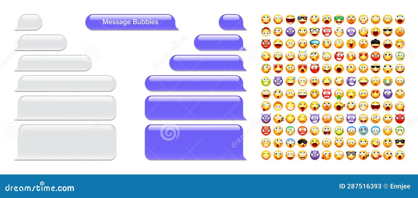 Blank Message Bubbles with Emoji. Violet Chat or Messenger Speech ...