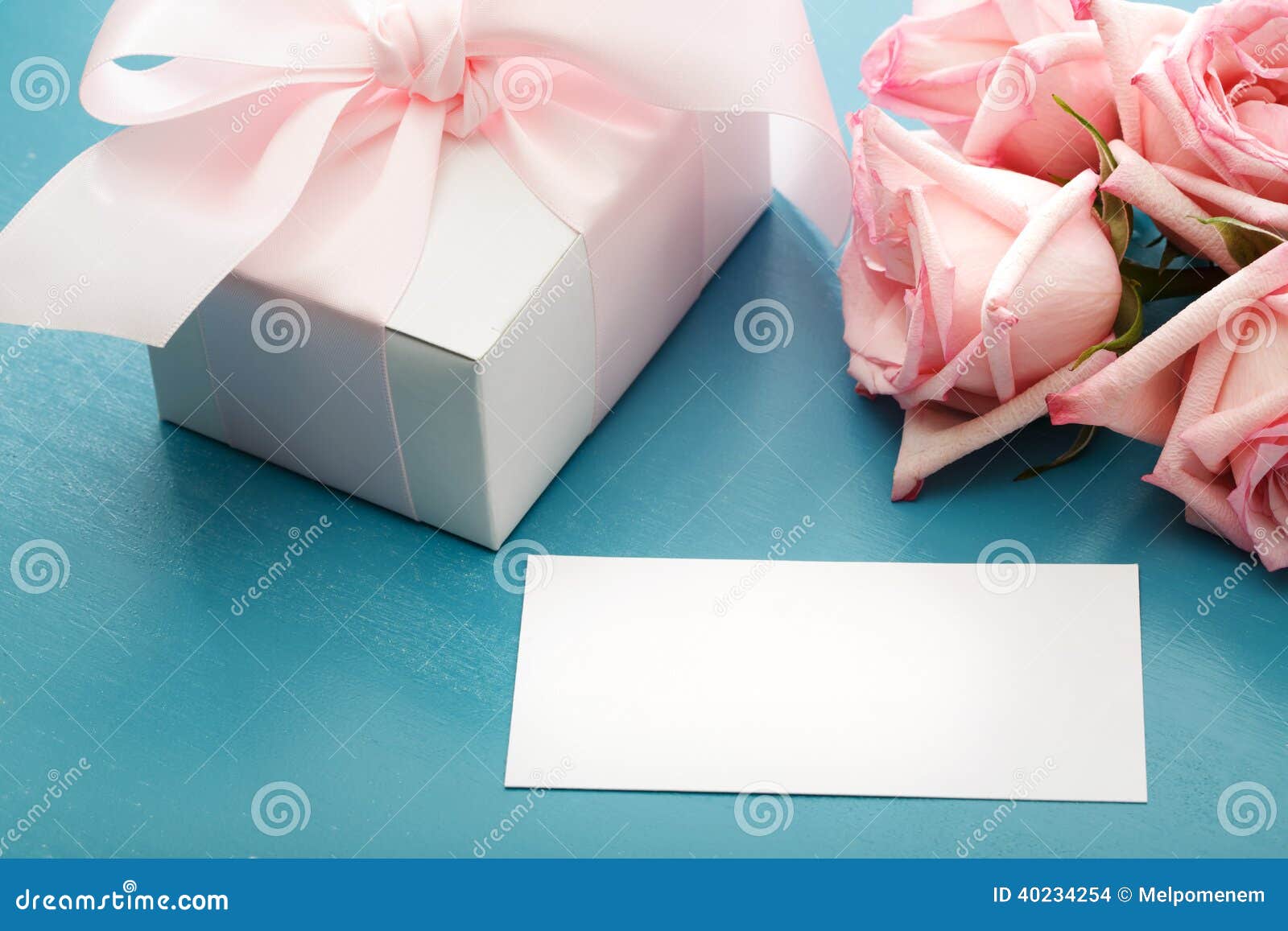 Blank Message Card with Gift Box and Roses Stock Photo - Image of copy ...