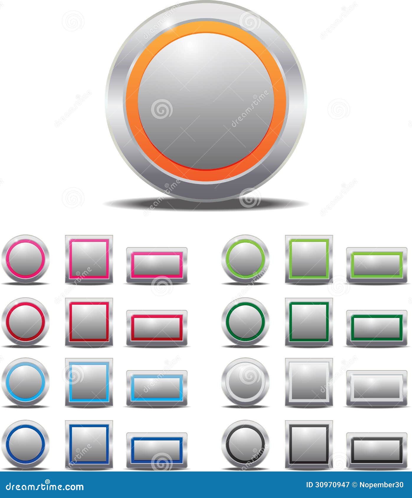 Blank Metal Buttons Colorful Stock Vector - Illustration of grey ...