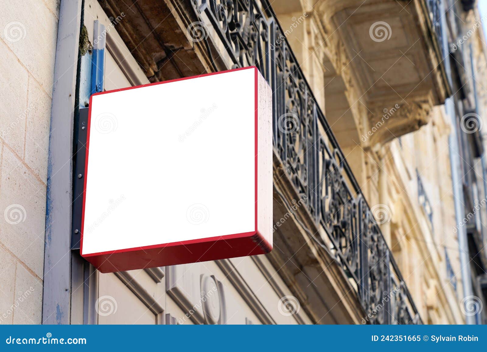 Blank Mock Up Panel Store Empty White Signboard on Facade Shop Wall ...