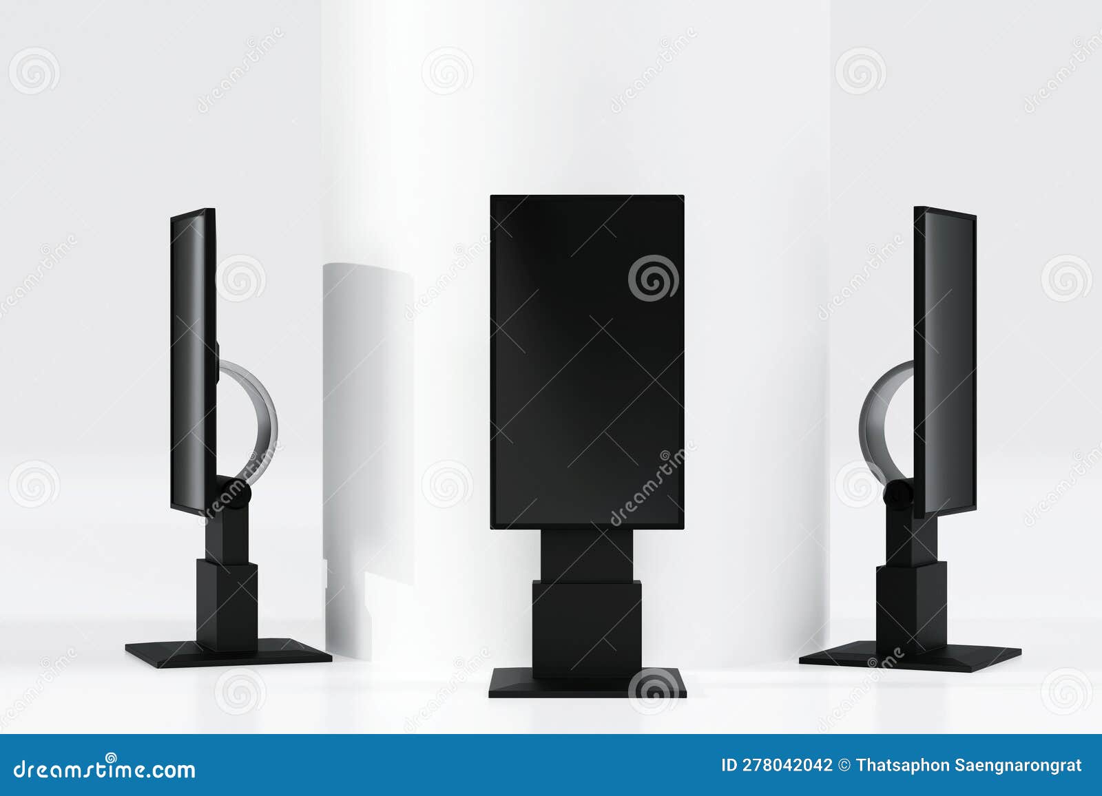 LCD Screen Floor Stand With Roll-Up Pop-Up And Reception Desk. Royalty ...