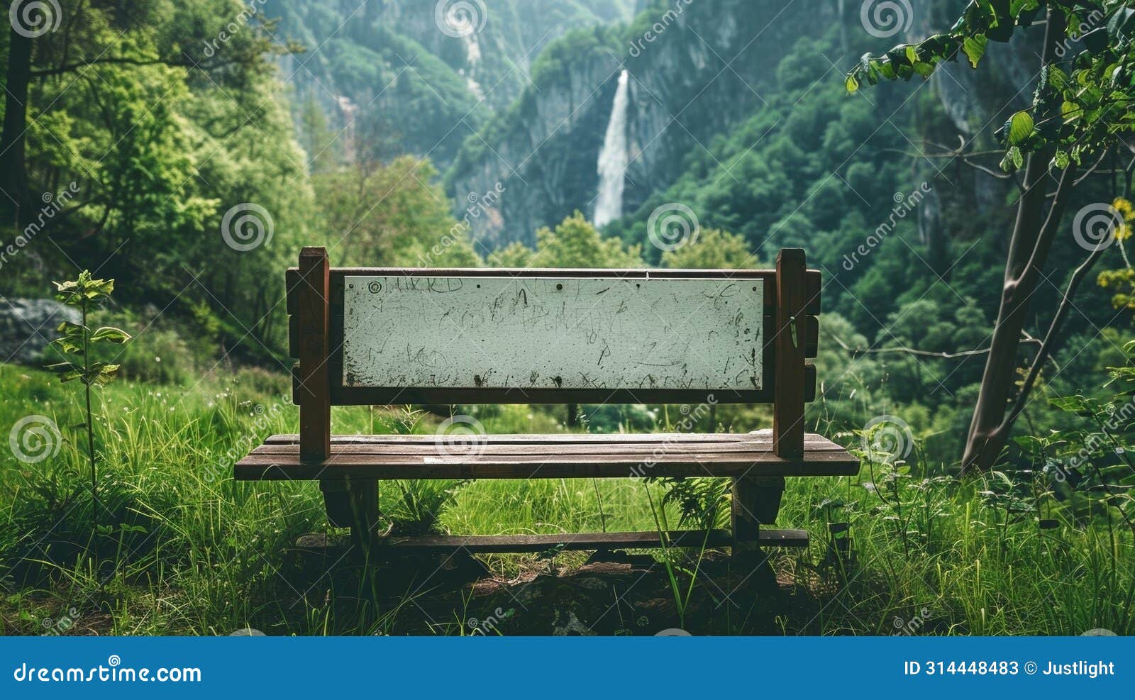 Blank Mockup of a Scenic Viewpoint Sign with a Waterfall Image and ...