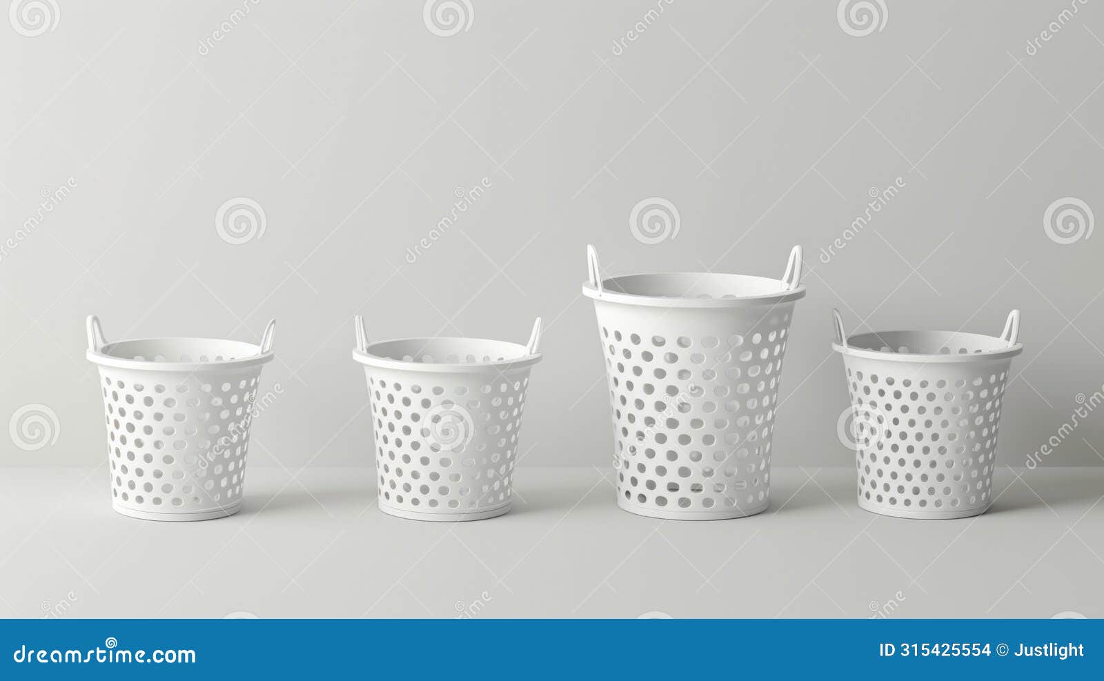 Blank Mockup of a Set of Four Stackable Plastic Laundry Baskets in ...