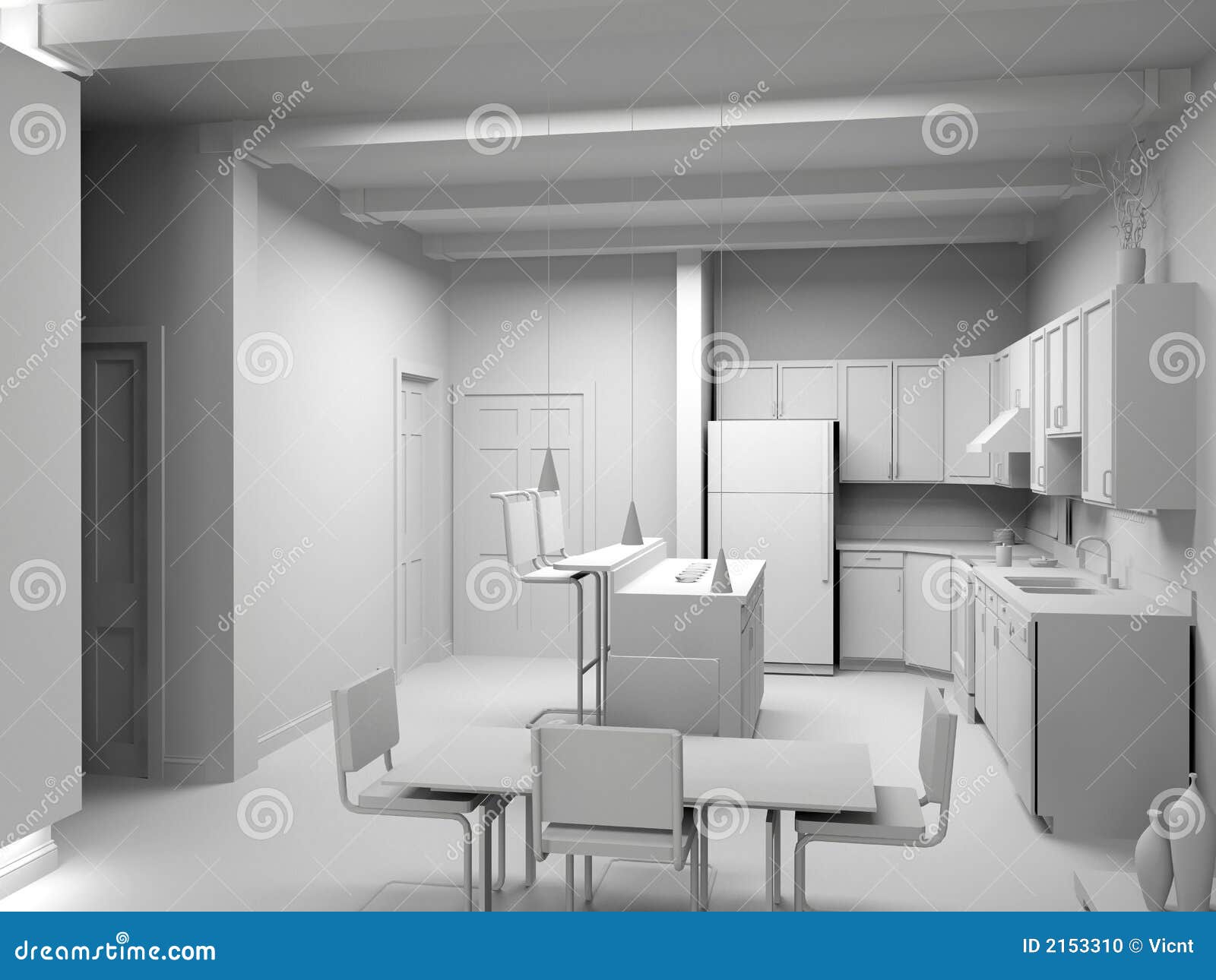 Blank modern kitchen stock illustration. Illustration of home - 2153310
