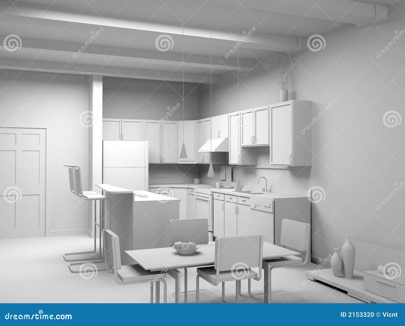 Blank Modern Kitchen Interior Stock Illustration - Illustration of ...