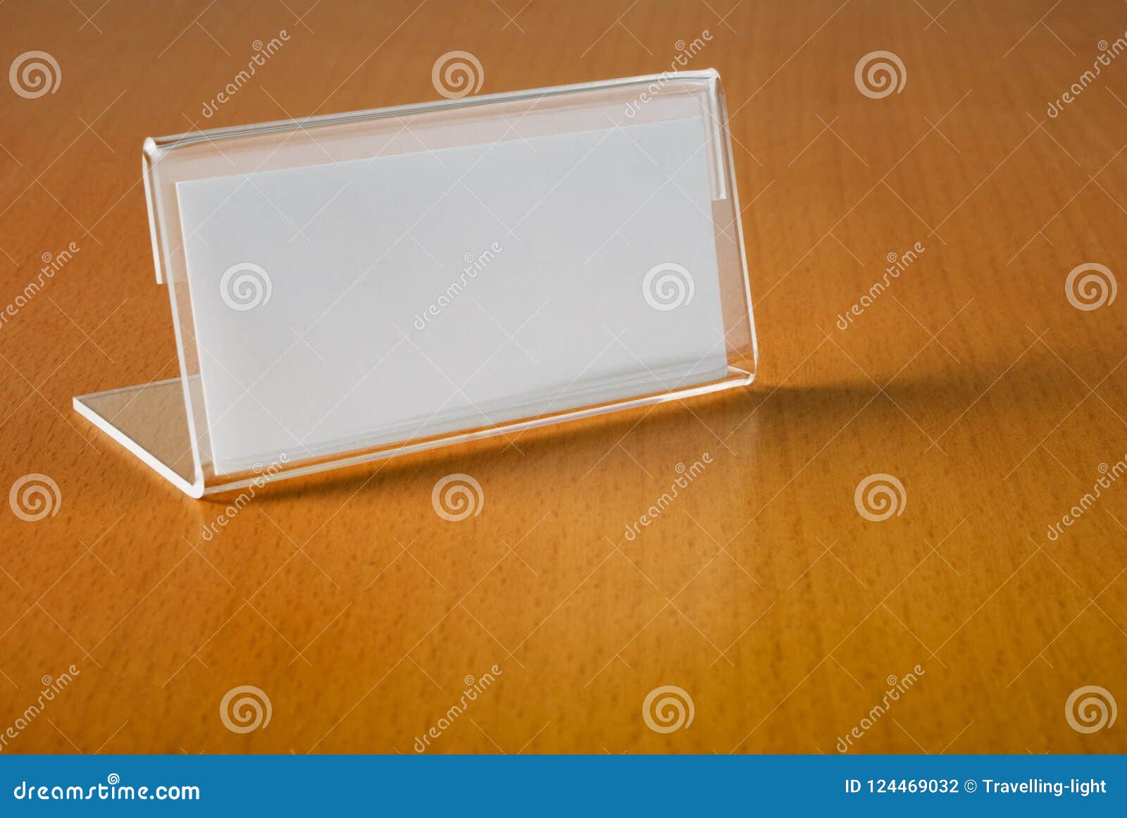 Blank Nameplate in Clear Holder on Desk Stock Photo - Image of copy ...