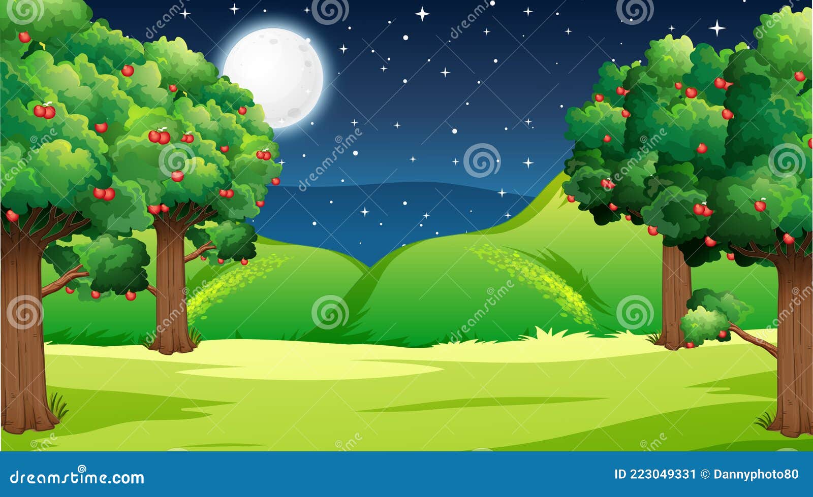 Blank Nature Park Landscape at Night Scene Stock Vector - Illustration ...