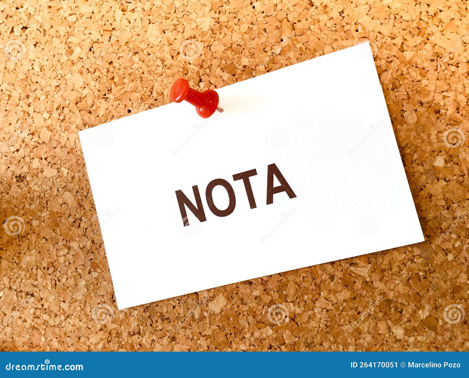 Blank Not White on a Cork Board with Text Note in Spanish Stock Image ...