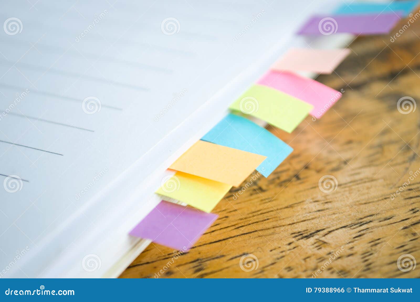 Blank Note Book with Colorfull Post it on Wood Table Stock Photo ...