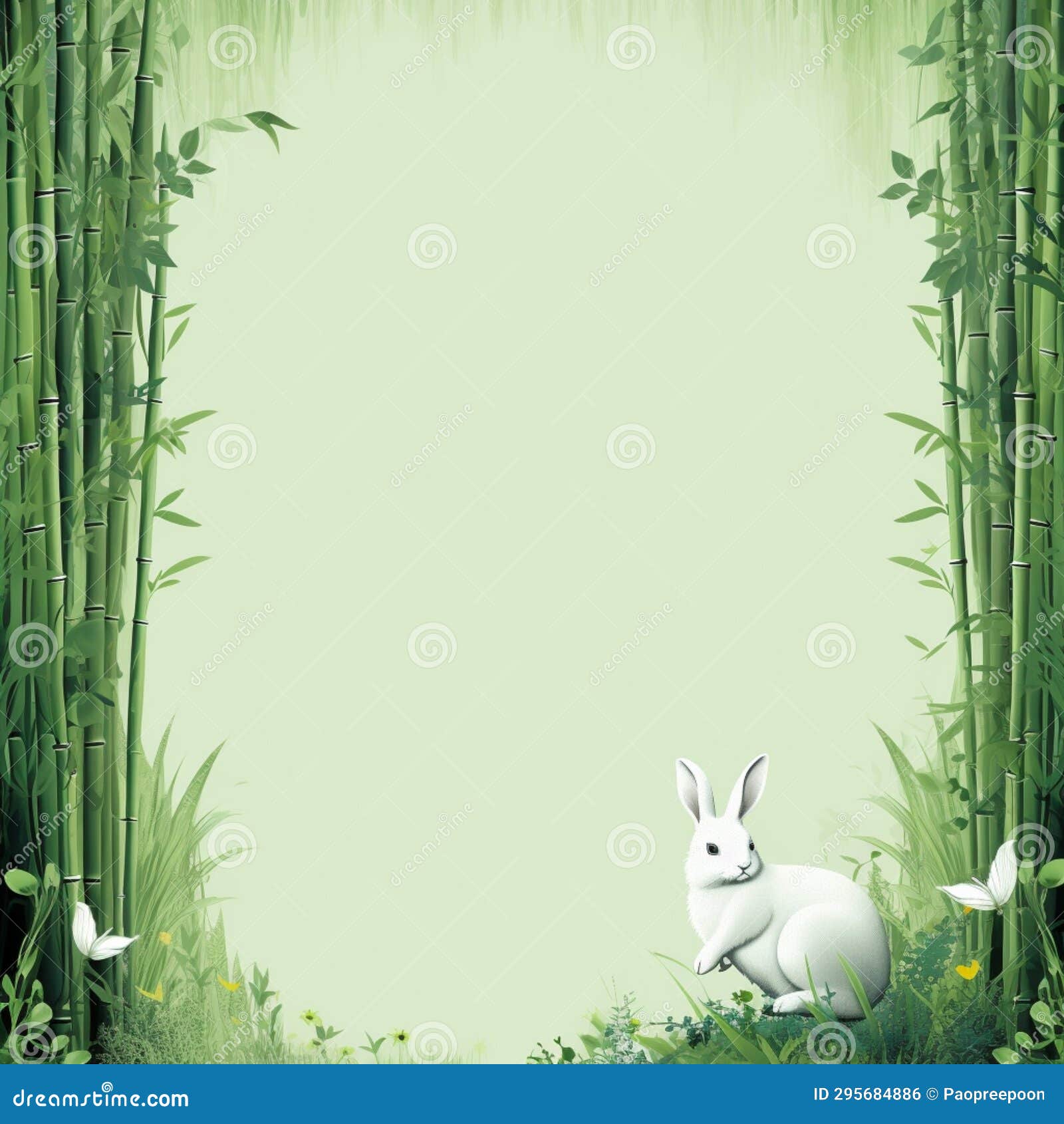 Blank Note Frame, Light Green Theme, Bamboo Forest, Moon, Waterfall ...