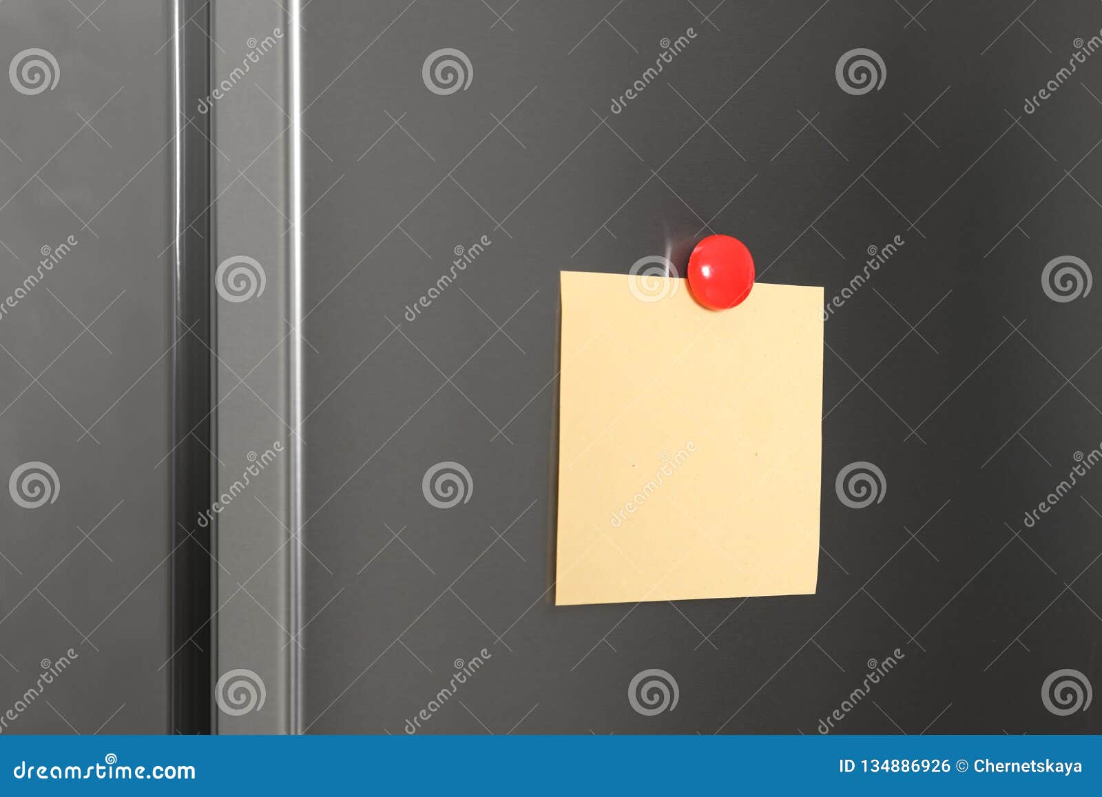 Blank Note with Magnet on Refrigerator Door. Stock Photo - Image of ...