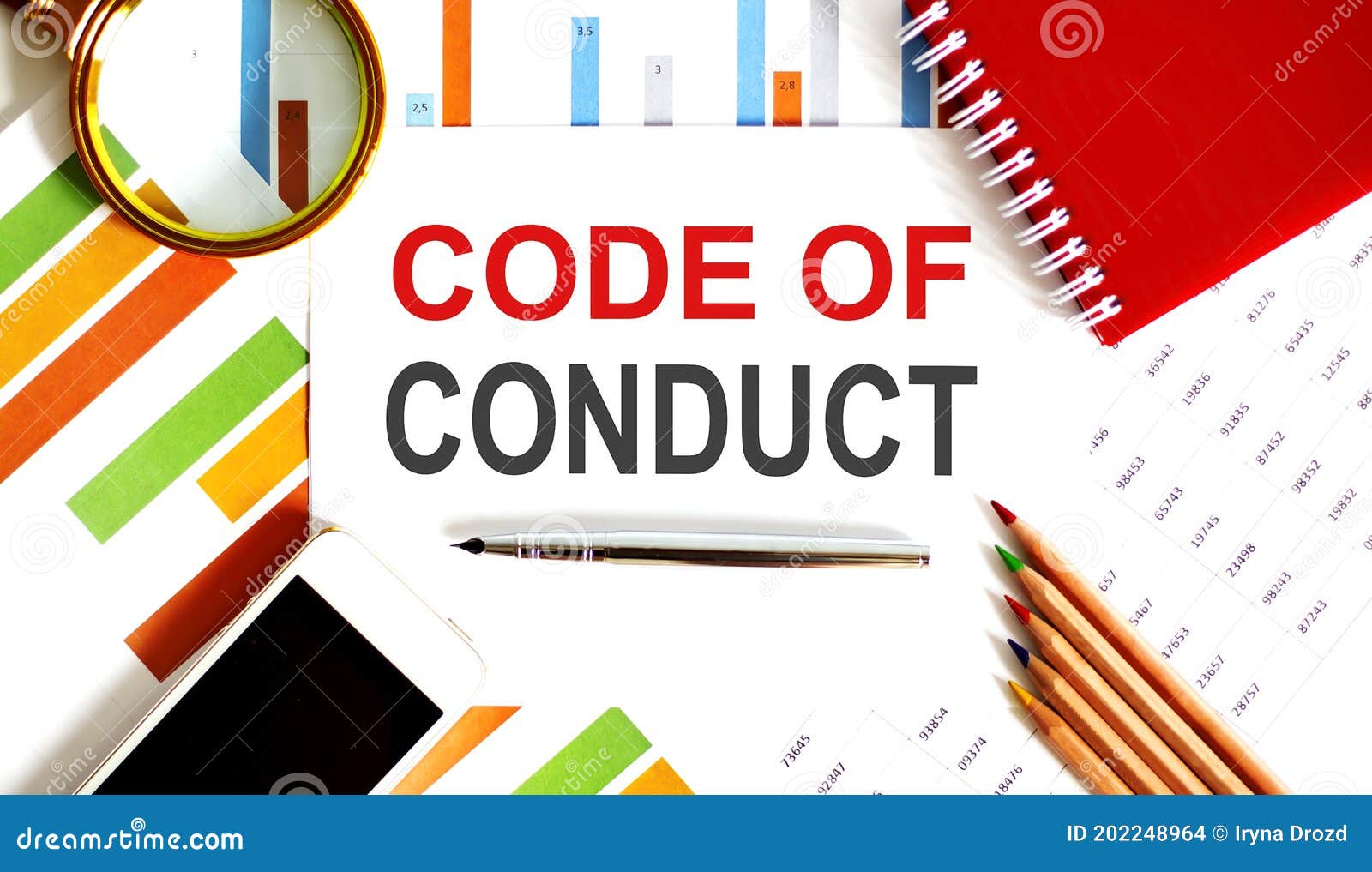 Blank Note Pad with Code of Conduct Text on Chart Background Stock ...