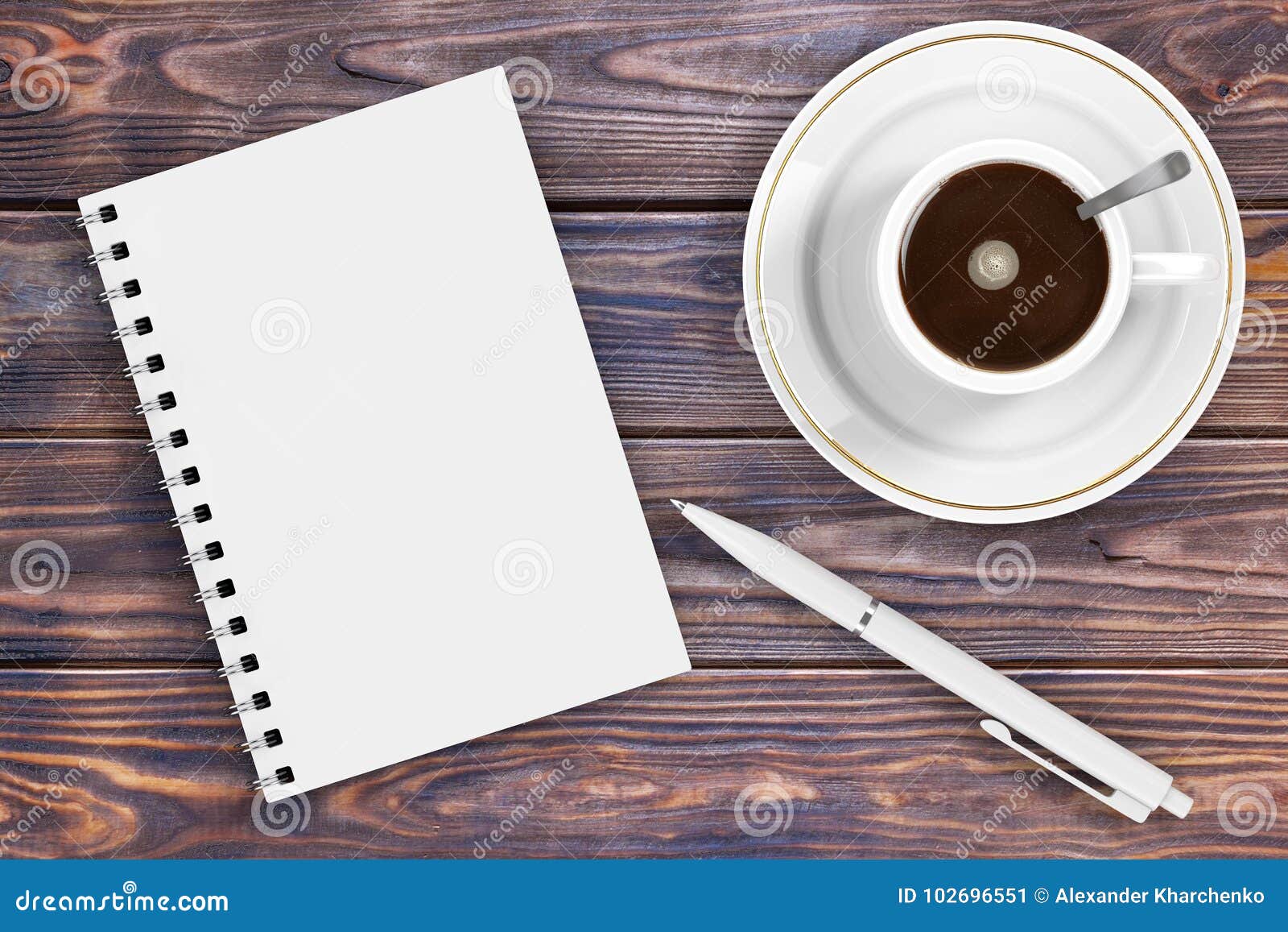 Blank Note Pad with Pen and Cup of Coffee. 3d Rendering Stock ...