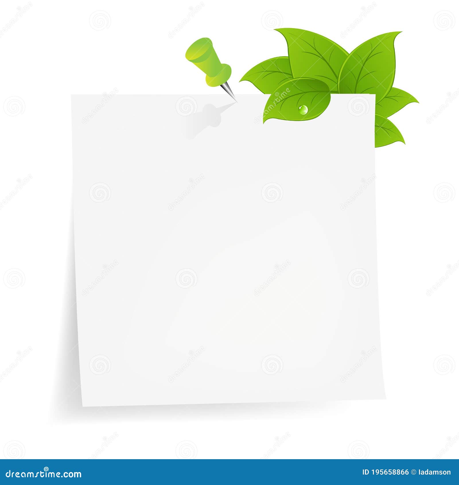 Blank Note Paper with Green Leaf Stock Vector - Illustration of note ...
