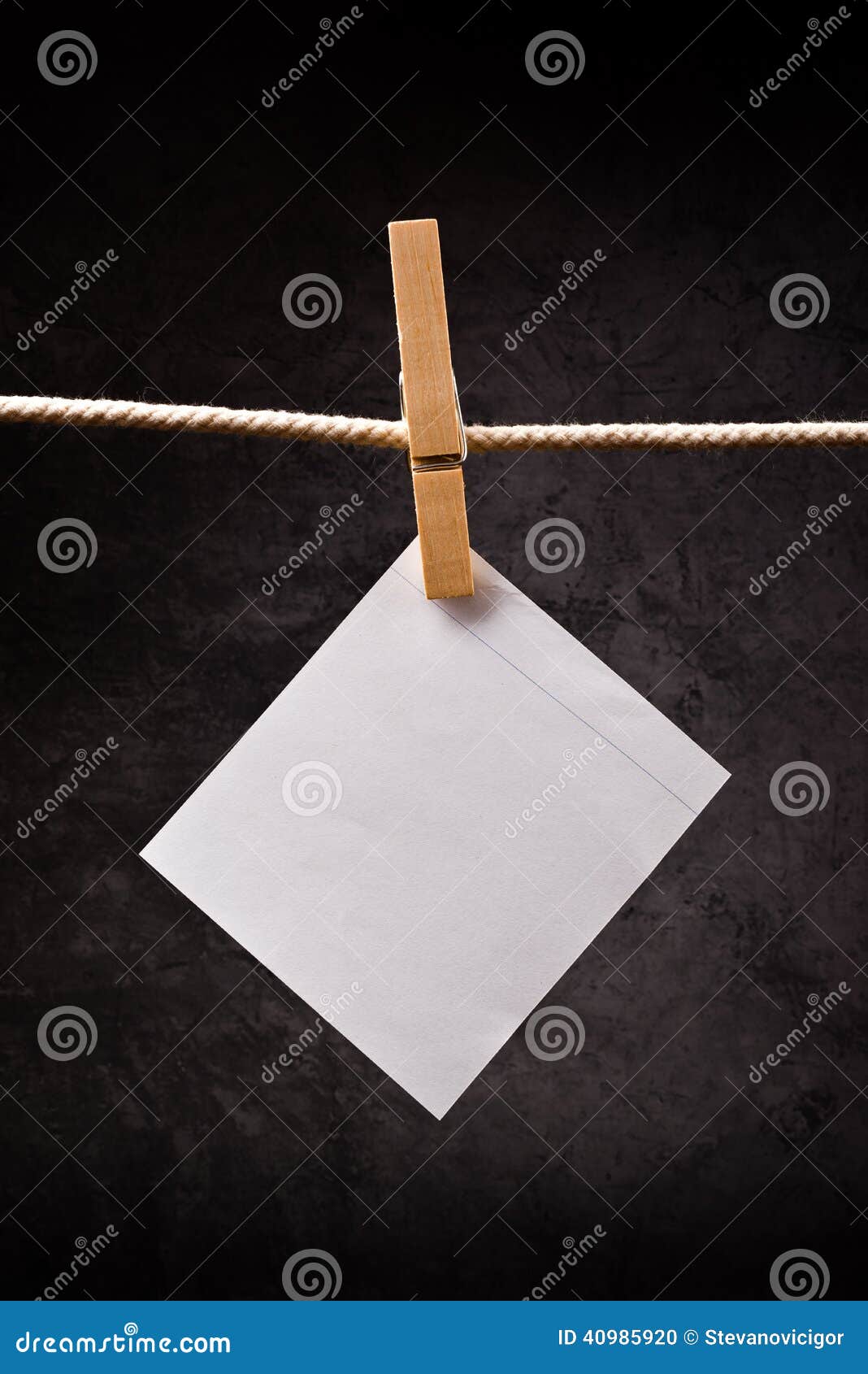 Blank Note Paper Hanging on Rope with Clothes Pins Stock Photo - Image ...