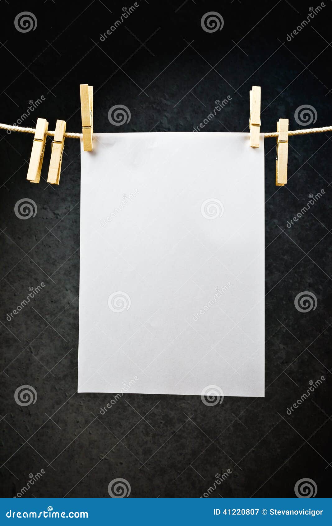Blank Note Paper Hanging on Rope with Clothes Pins Stock Image - Image ...