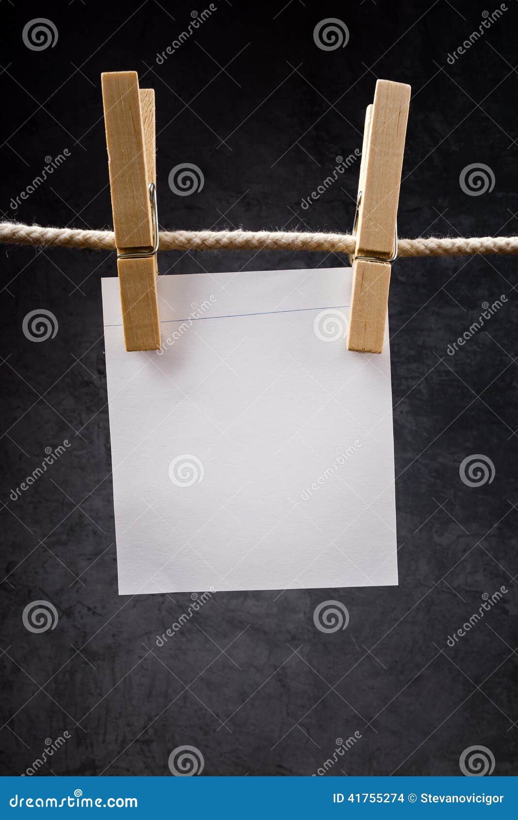 Blank Note Paper Hanging on Rope with Clothes Pins Stock Photo - Image ...