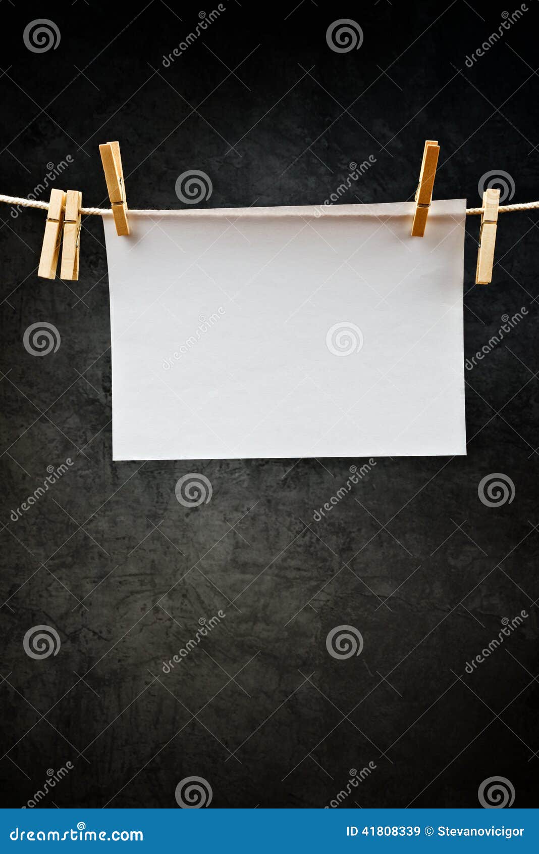 Blank Note Paper Hanging on Rope with Clothes Pins Stock Image - Image ...