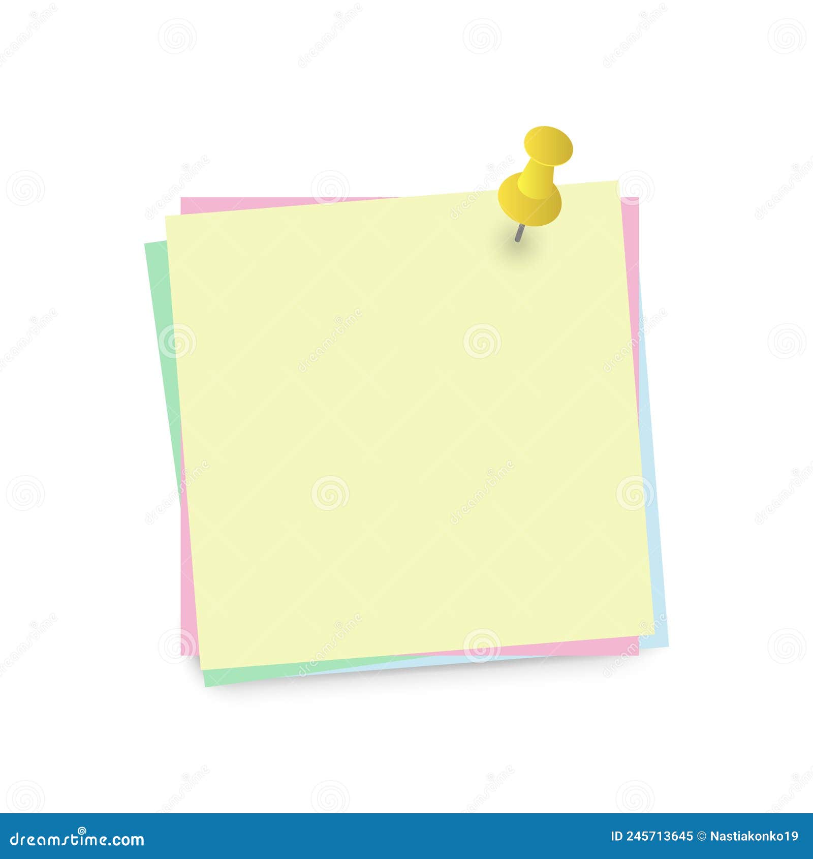 Blank Note Paper with Pin. Top View Note Sticker with Pins Stock Vector ...