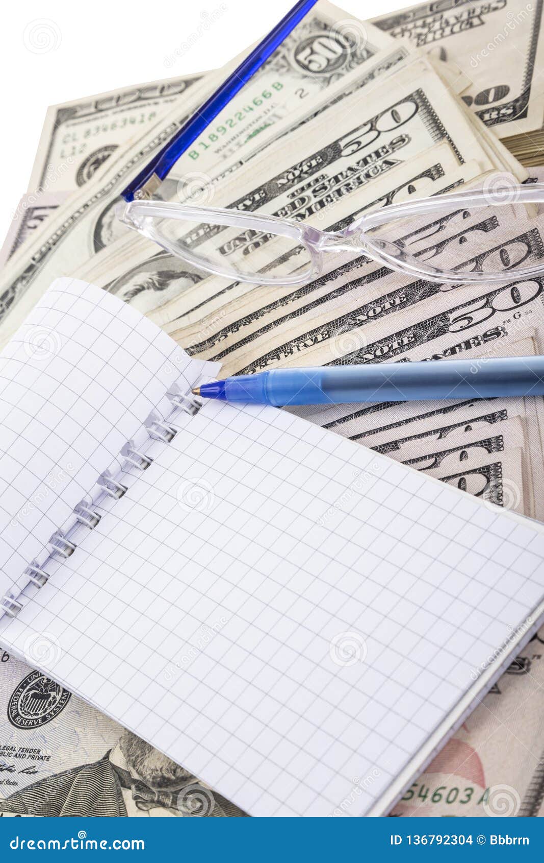 A Blank Notebook on American Dollars Stock Photo - Image of blue, copy ...