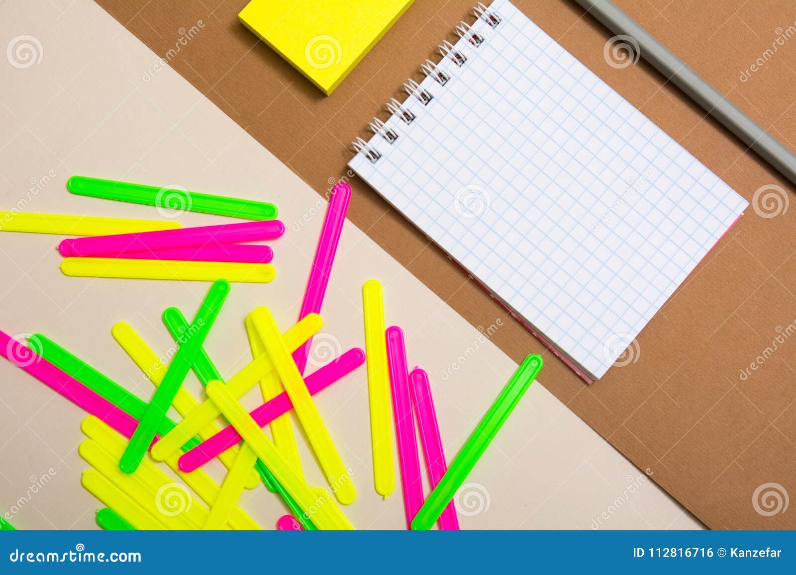 Blank Notebook and a Bunch of Colored Counting Sticks Stock Photo ...