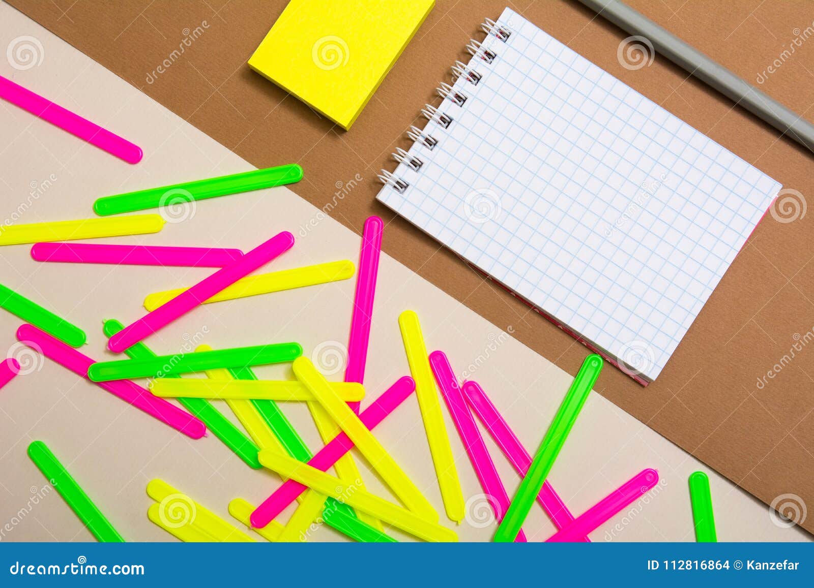 Blank Notebook and a Bunch of Colored Counting Sticks Stock Photo ...