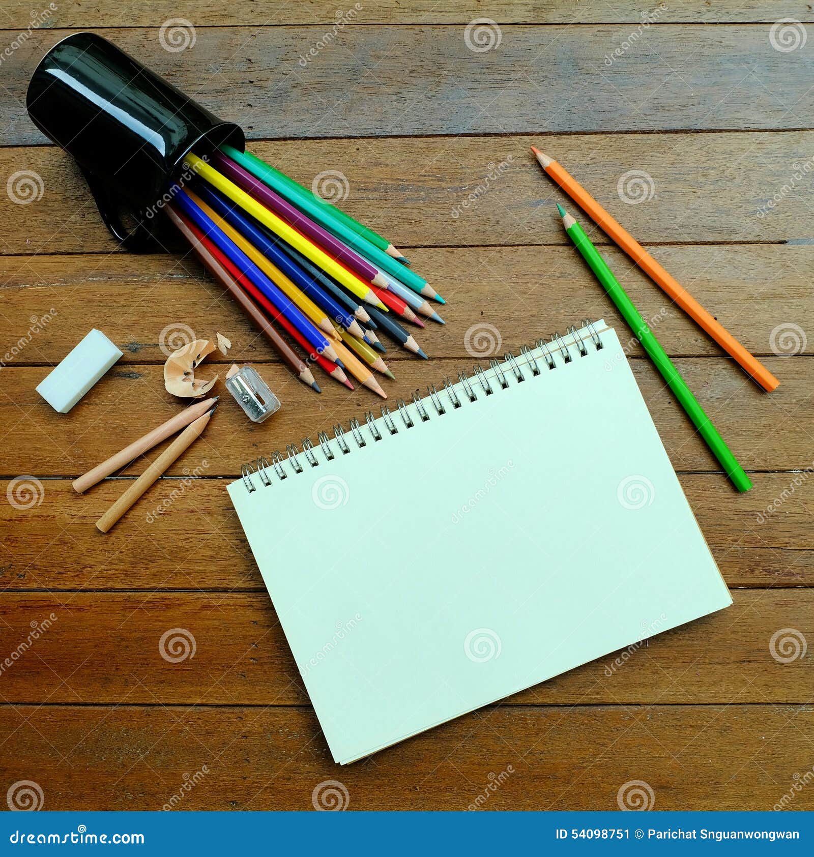 Blank Notebook with Colored Pencils Stock Image - Image of white ...