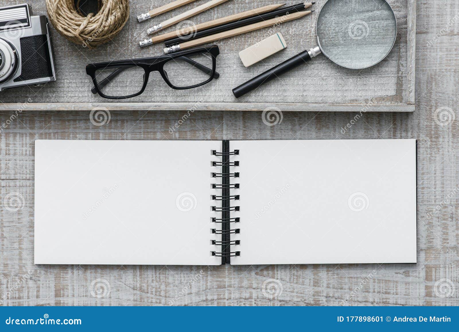 Blank notebook on the desk stock image. Image of pencil - 177898601