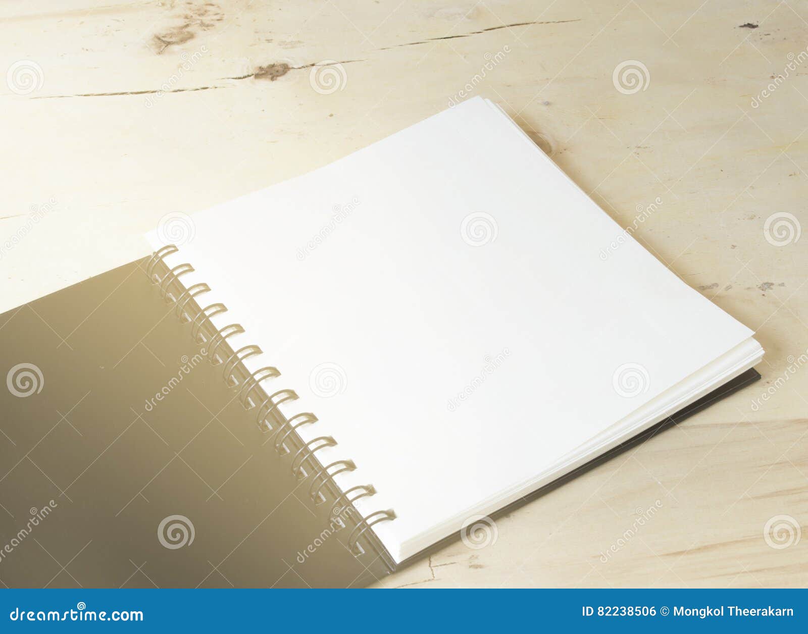 Blank Notebook First Page Start Diary on Wooden Table with Sunlight ...