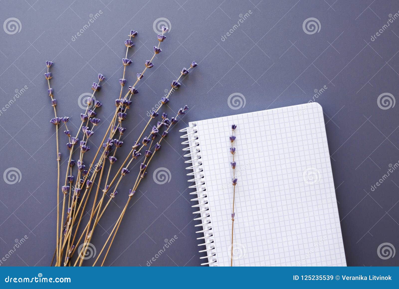 Blank Notebook with Lavender Flowers Stock Image - Image of desk, black ...
