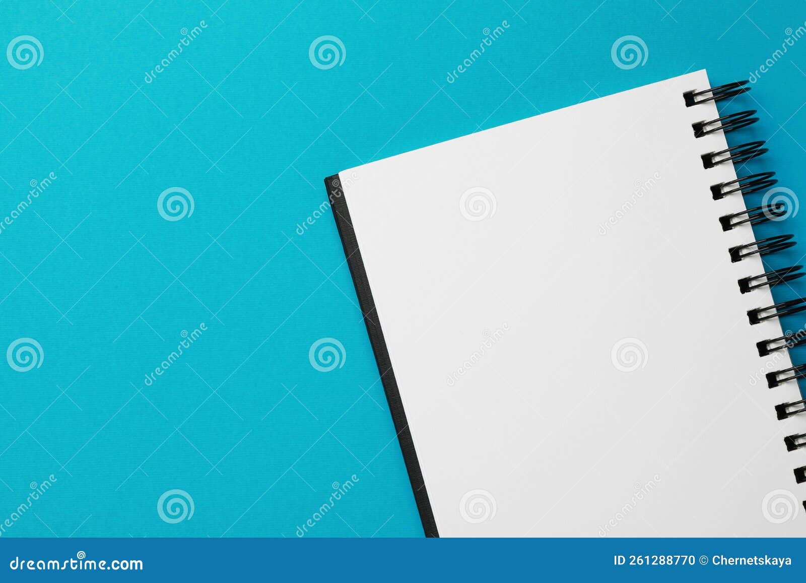 Blank Notebook on Light Blue Background, Top View. Space for Text Stock ...