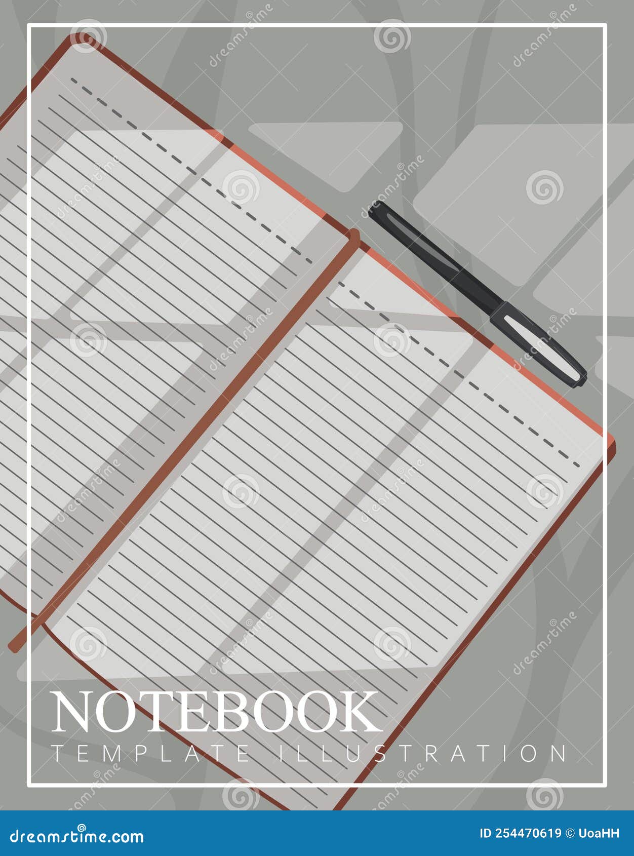 Blank Notebook with Lines and Pen on Table. Modern Template Design with ...