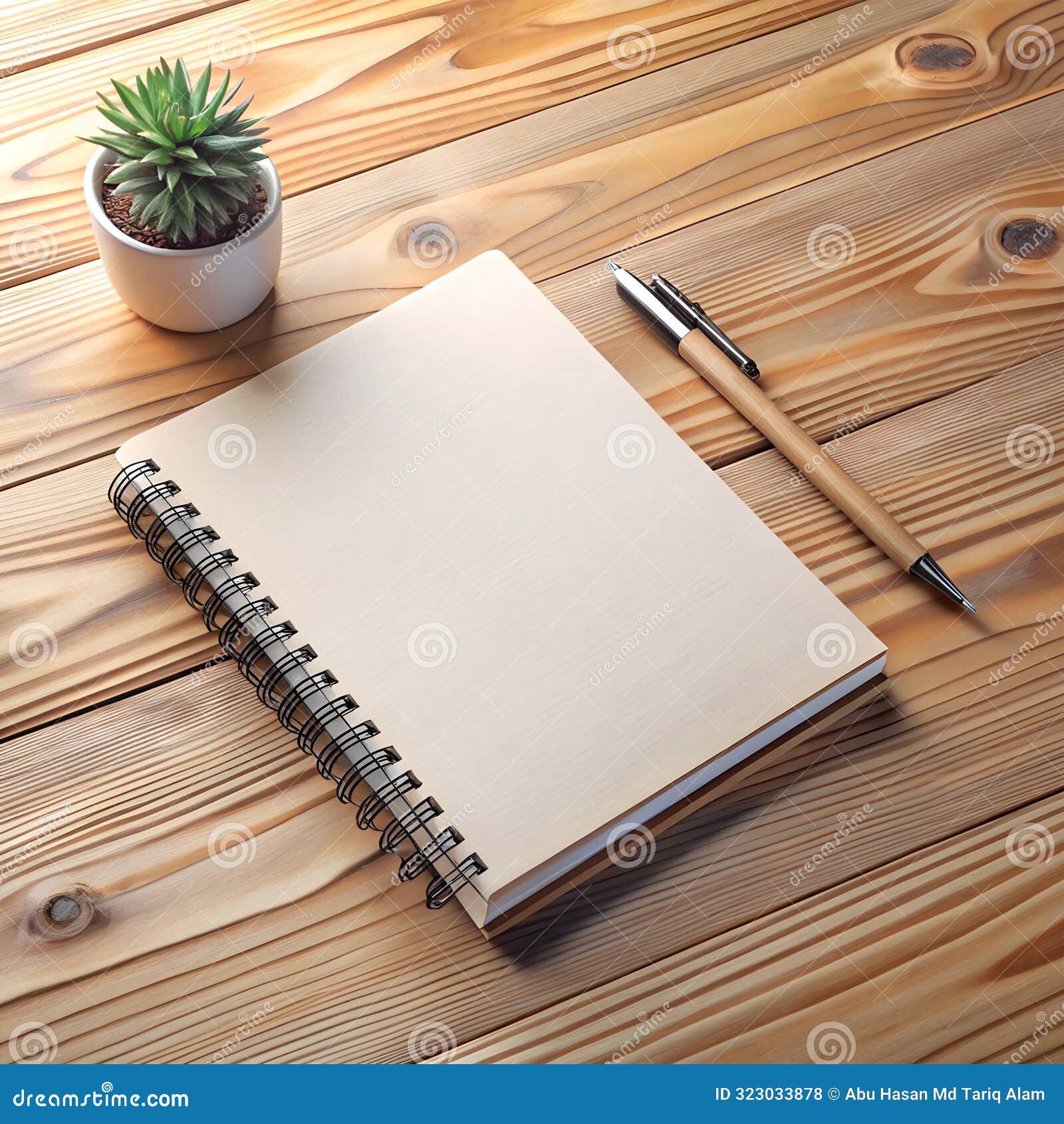 A Mockup of a Blank Notebook, Elegantly Placed on a Wooden Table Stock ...
