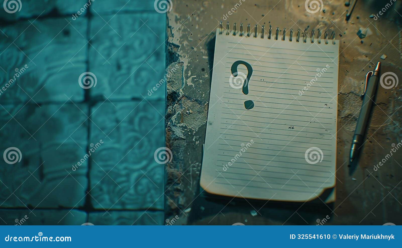 Blank Notebook with a Question Mark on a Rustic Desk, Invoking ...