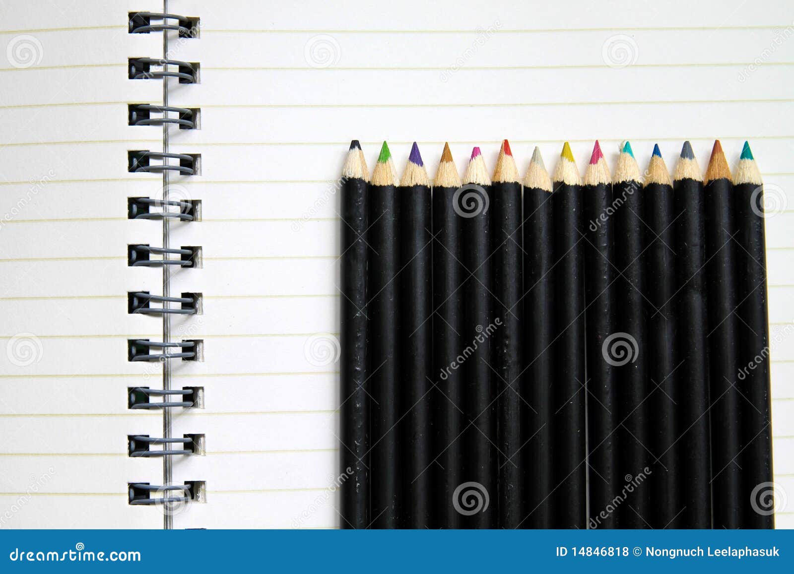 Blank Notebook with Row of Crayon Stock Photo - Image of group ...