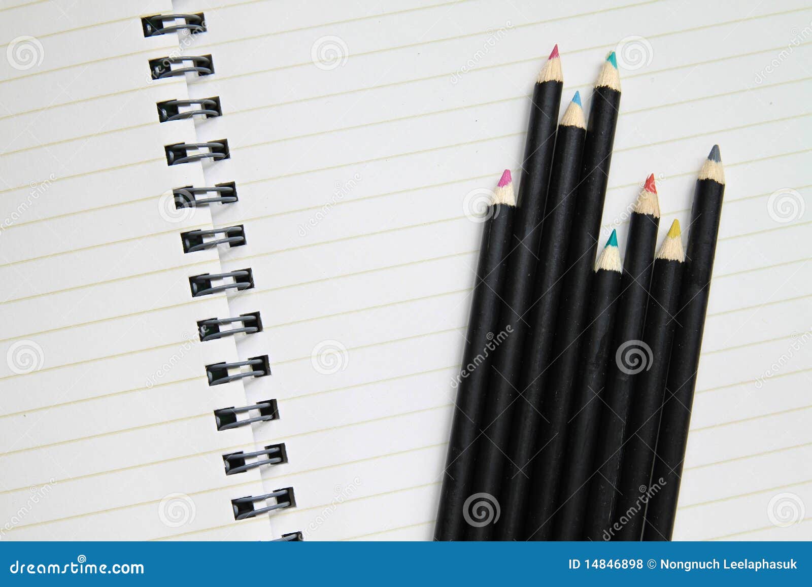 Blank Notebook with Row of Crayon Stock Photo - Image of close, line ...