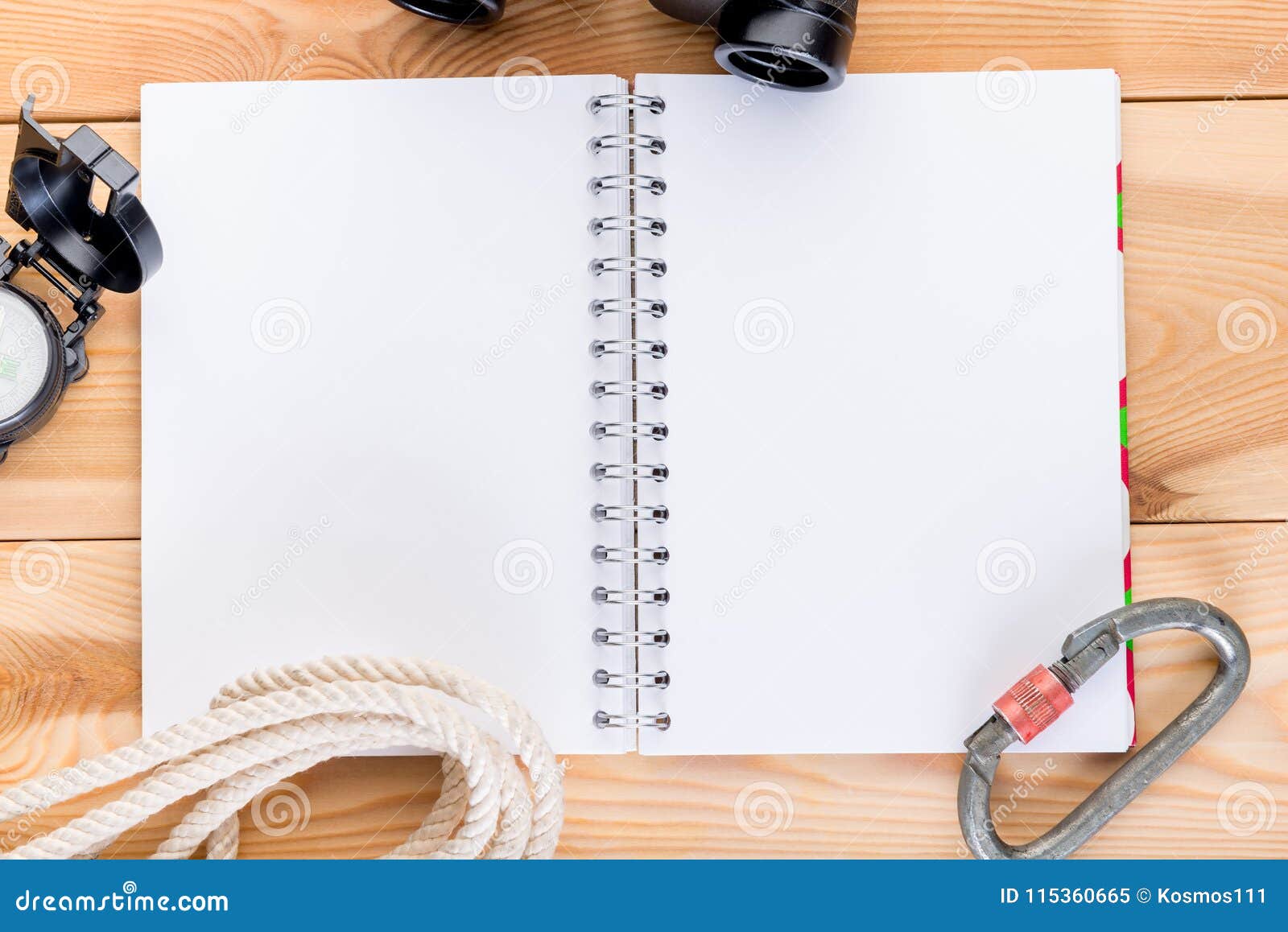 Blank Notebook on a Spring with Equipment for a Complex Trekking Stock ...