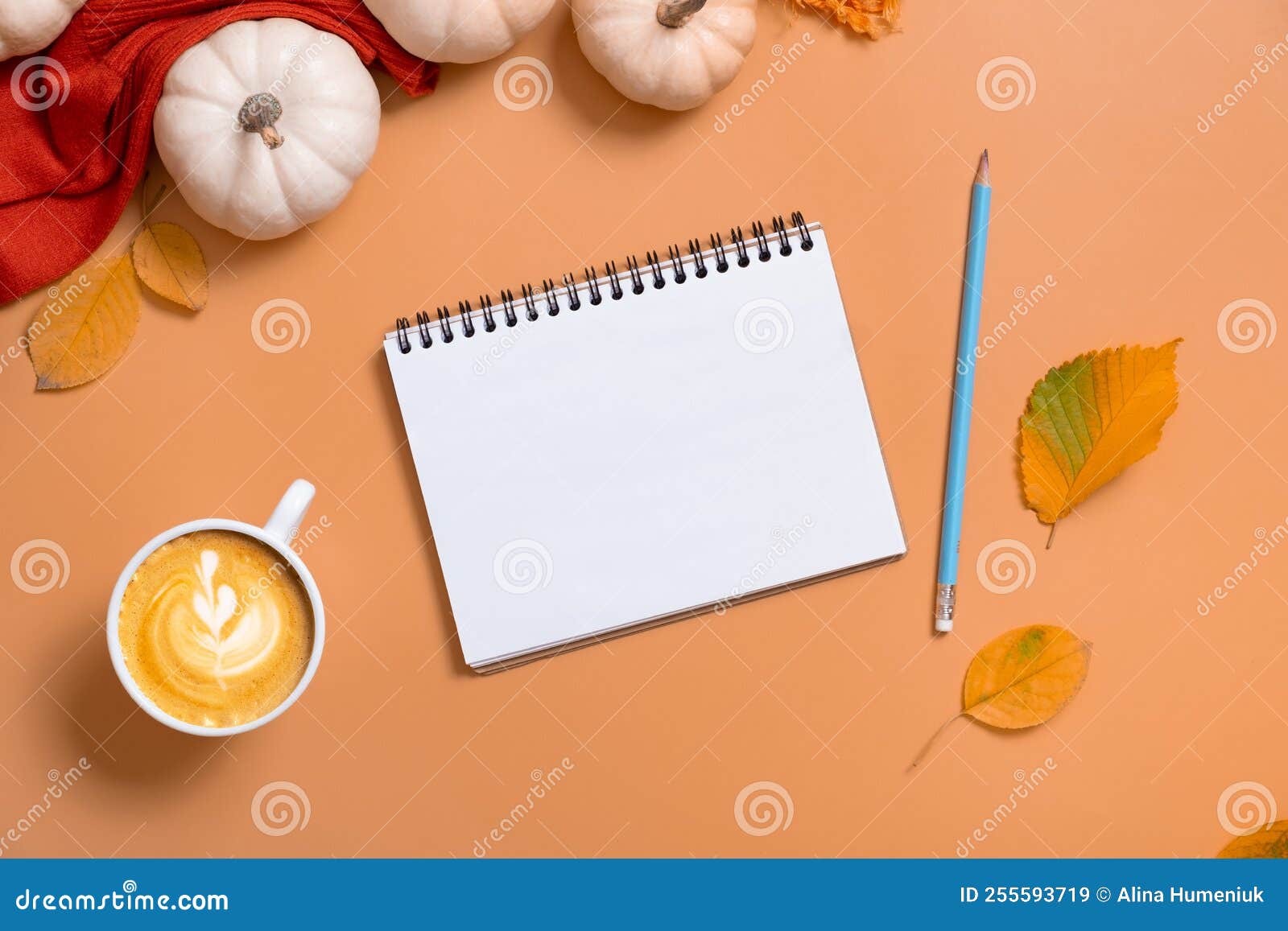 Blank Notebook for Text and Pumpkins with Autumn Leaves. Autumn Theme ...