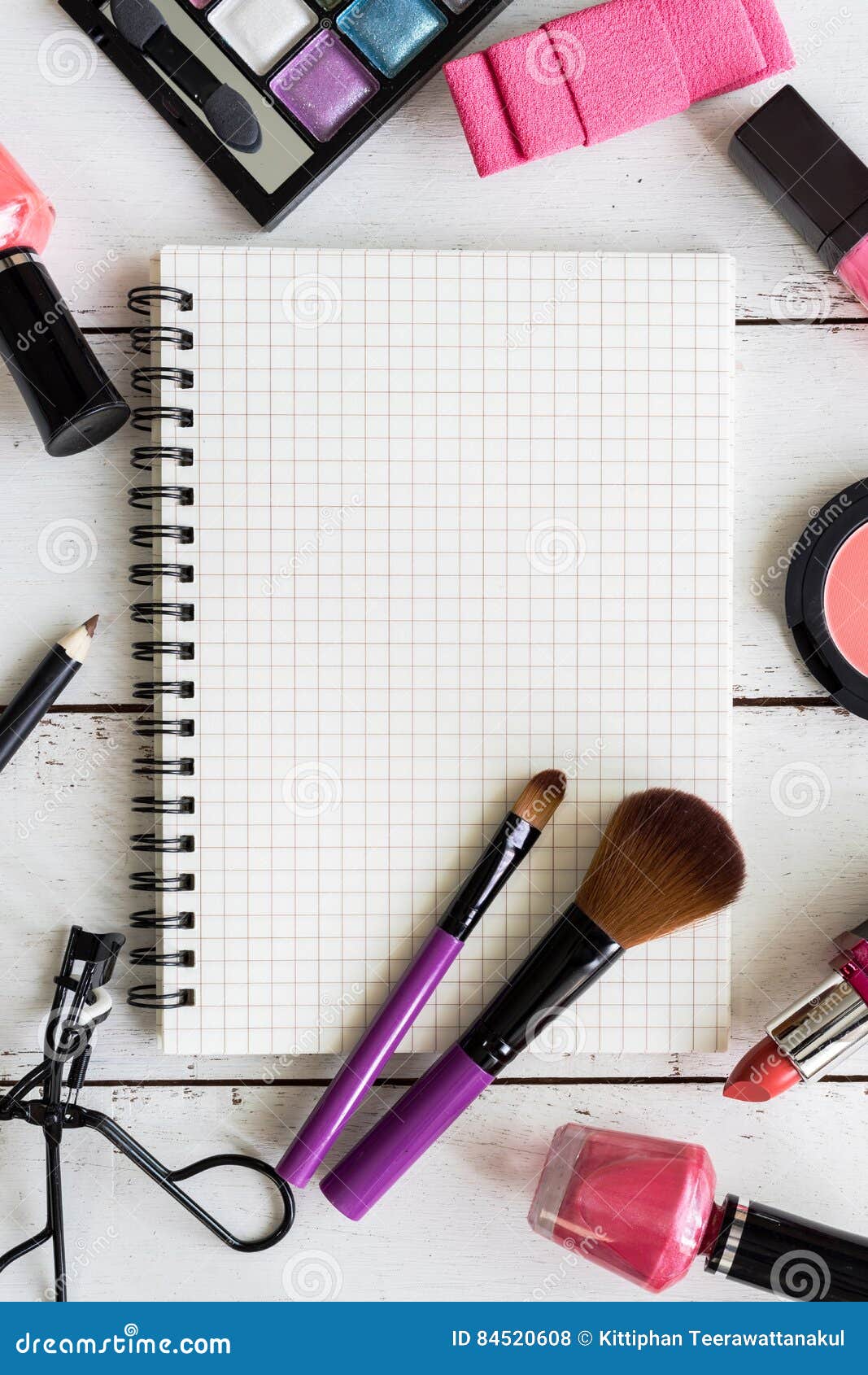 Blank Notebook Various Makeup Products Cosmetics Stock Photos - Free ...