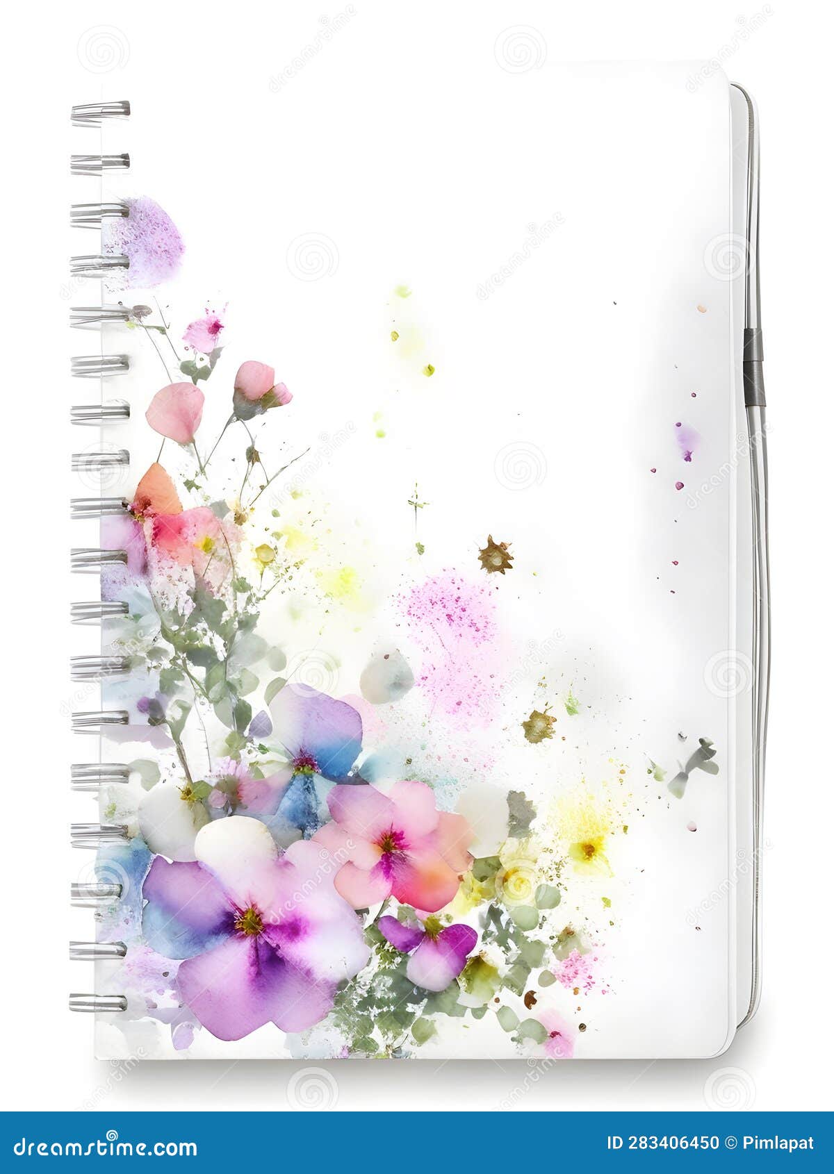 Blank Notebook Watercolor Flowers Art on Texture Paper Background ...