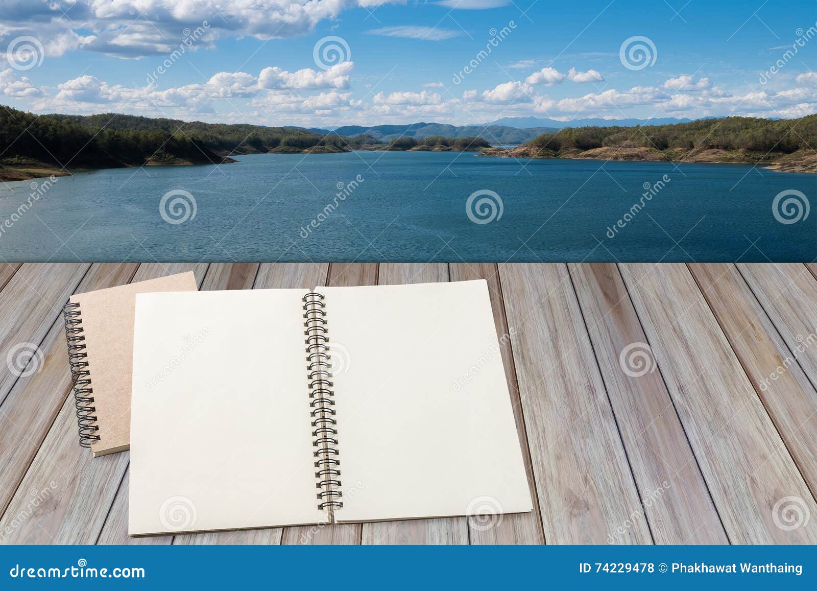 Blank Notebook with Wooden Background Stock Photo - Image of landscape ...