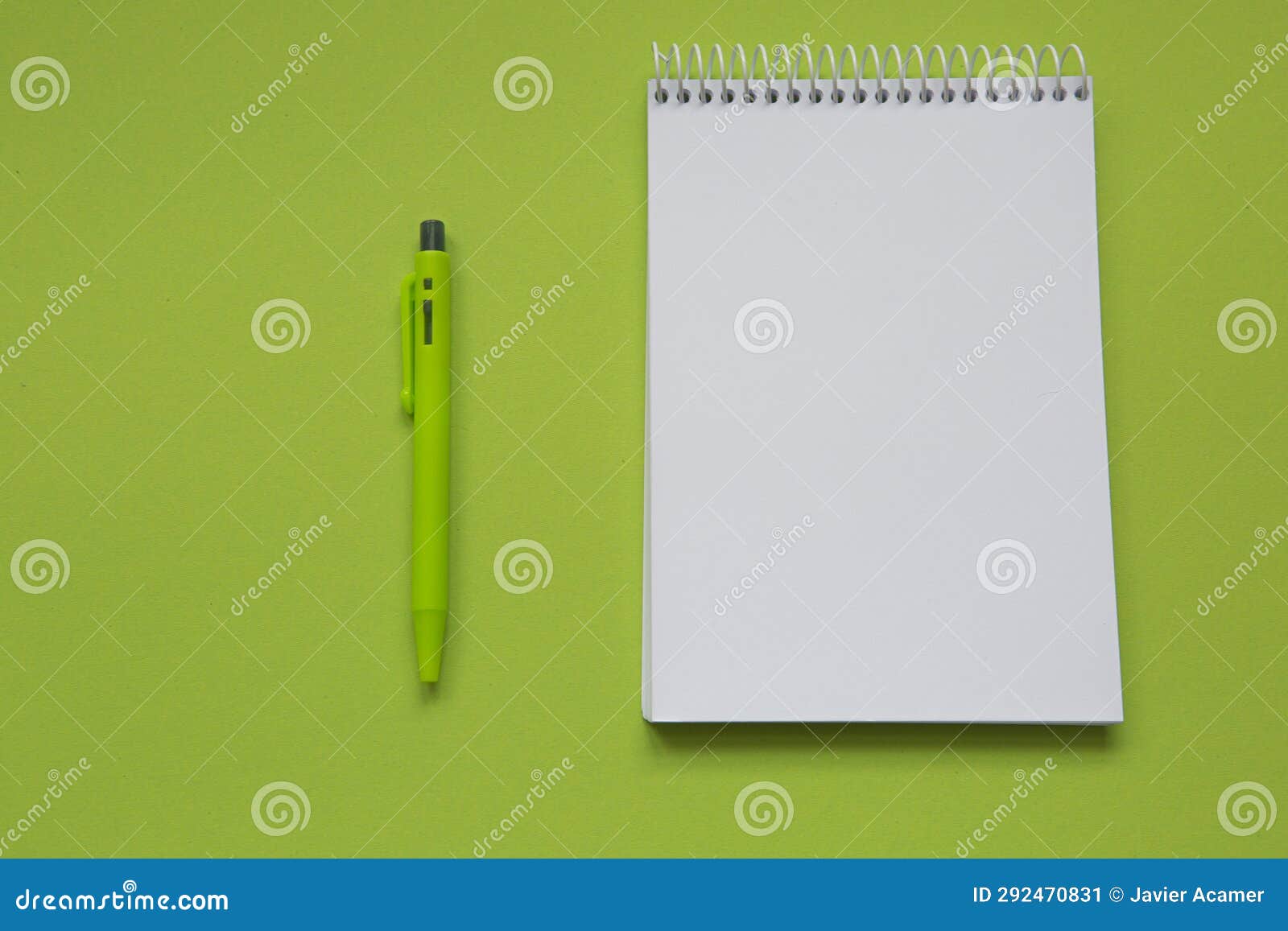 Notepad with Green Pencil on Light Green Background Stock Image - Image ...
